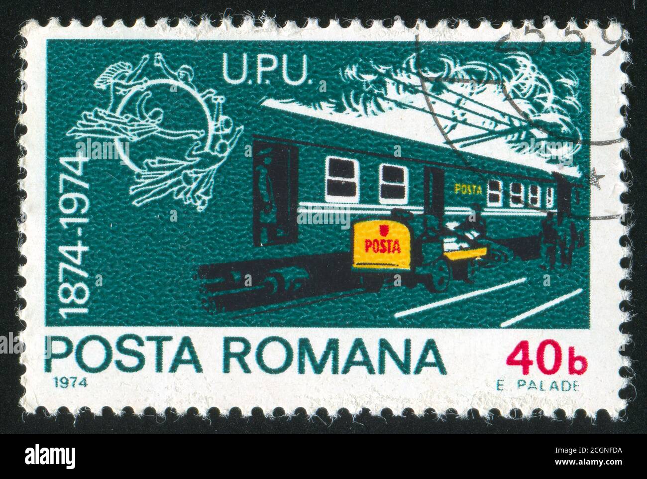ROMANIA - CIRCA 1974: stamp printed by Romania, shows post train, circa ...