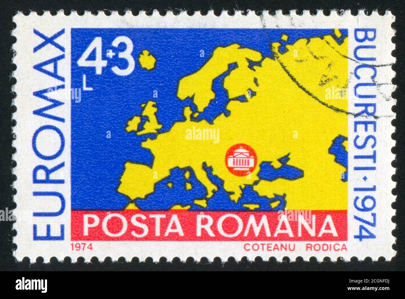 ROMANIA - CIRCA 1974: stamp printed by Romania, show map of Europe ...