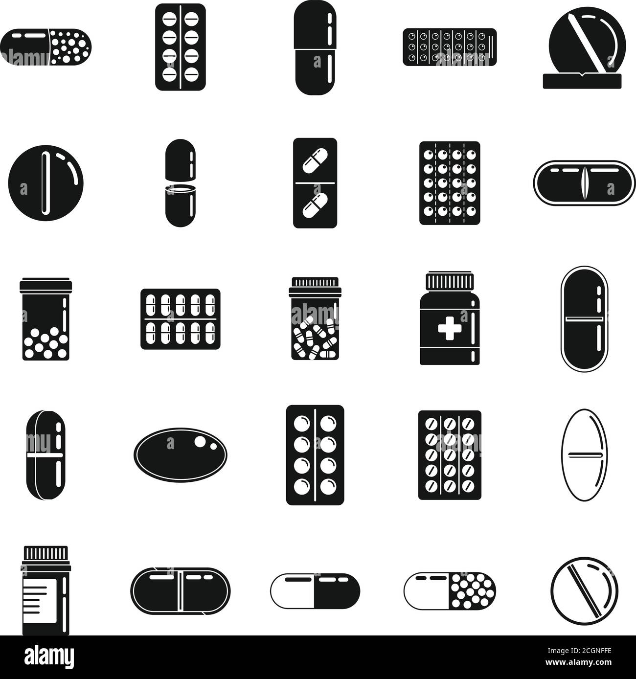 Pill drug icons set. Simple set of pill drug vector icons for web ...
