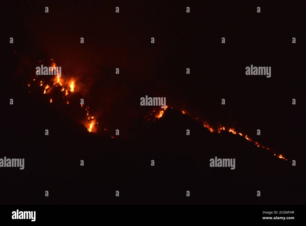 Monrovia, United Sates. 11th Sep, 2020. Flames from the Bobcat Fire ...