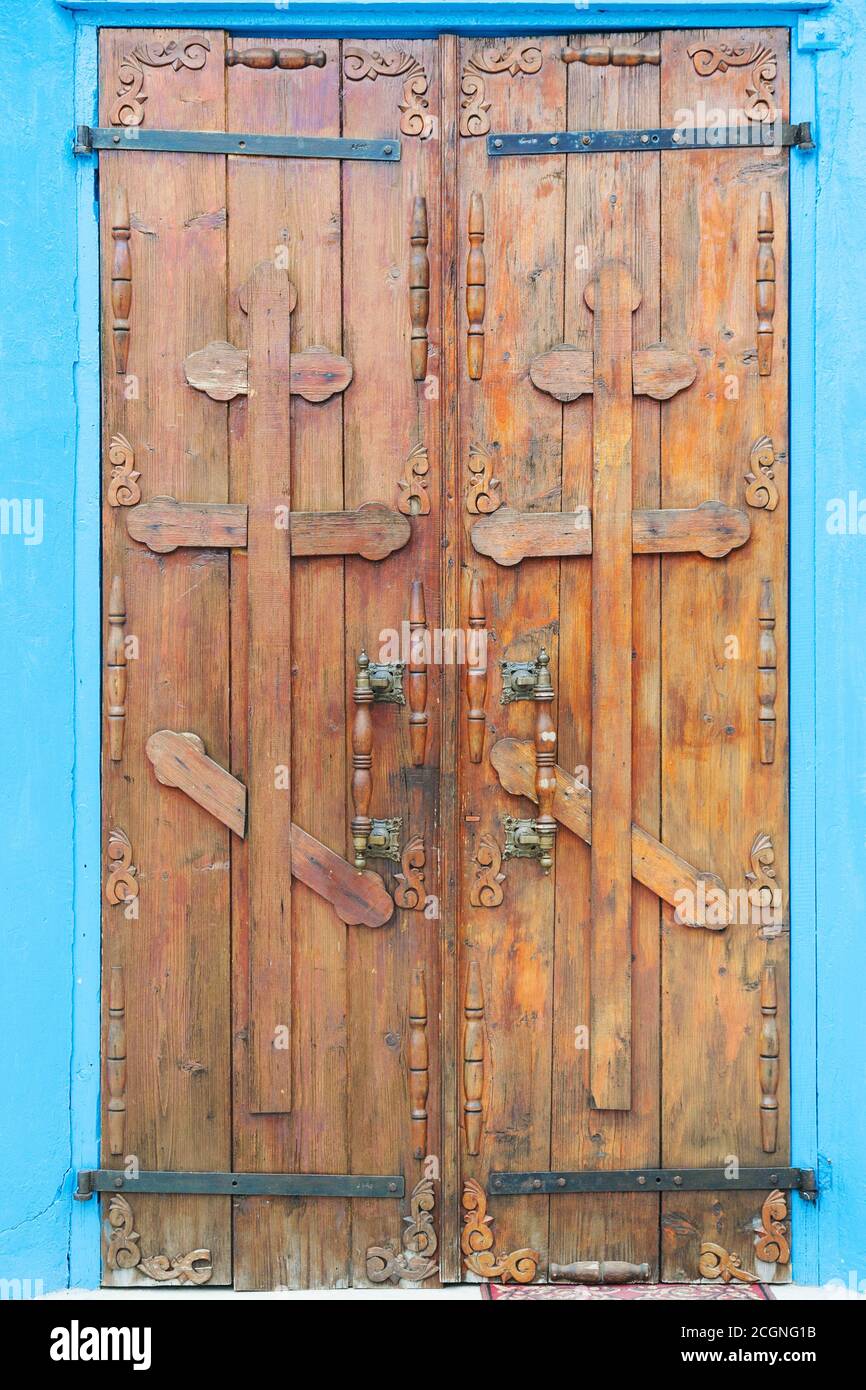 old wooden doors with orthodox crosses Stock Photo - Alamy
