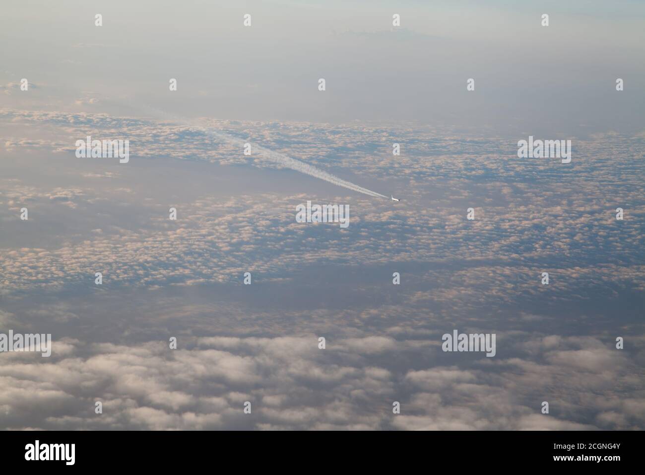 Top view of flying passenger airplane in the sky Stock Photo - Alamy