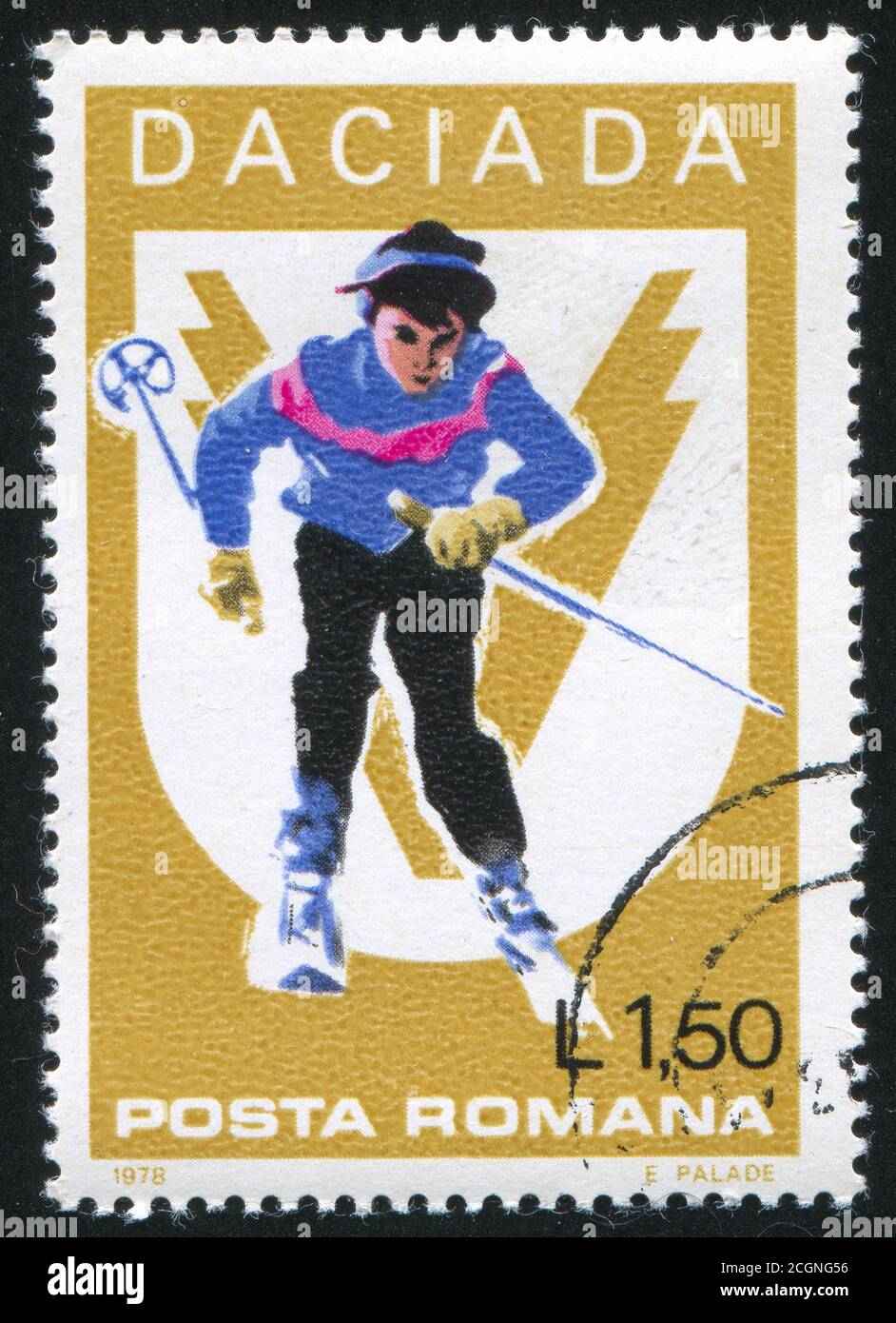 ROMANIA - CIRCA 1978: stamp printed by Romania, show skiing, circa 1978 ...
