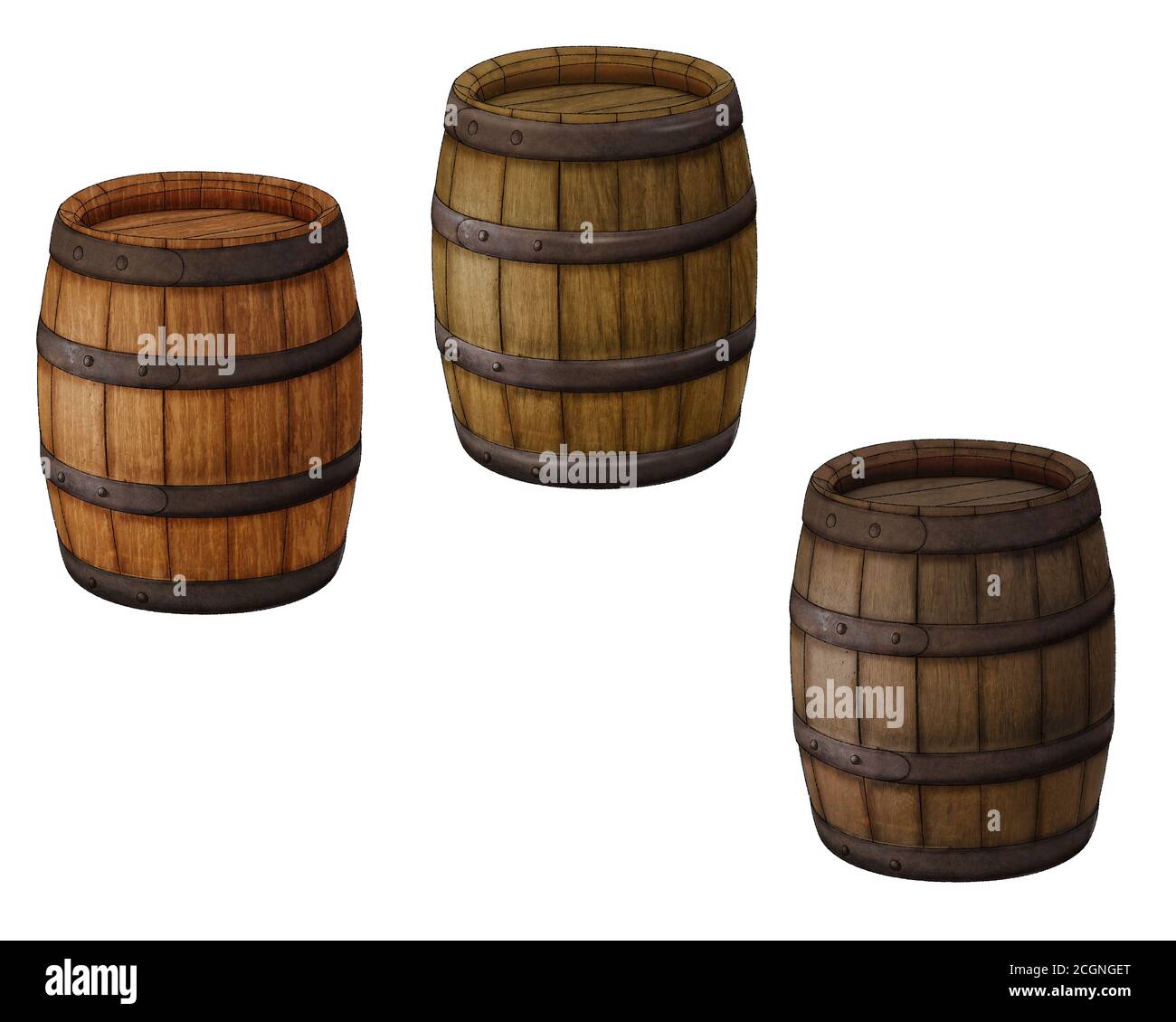 Wooden barrel of different colors. Illustration on white background ...