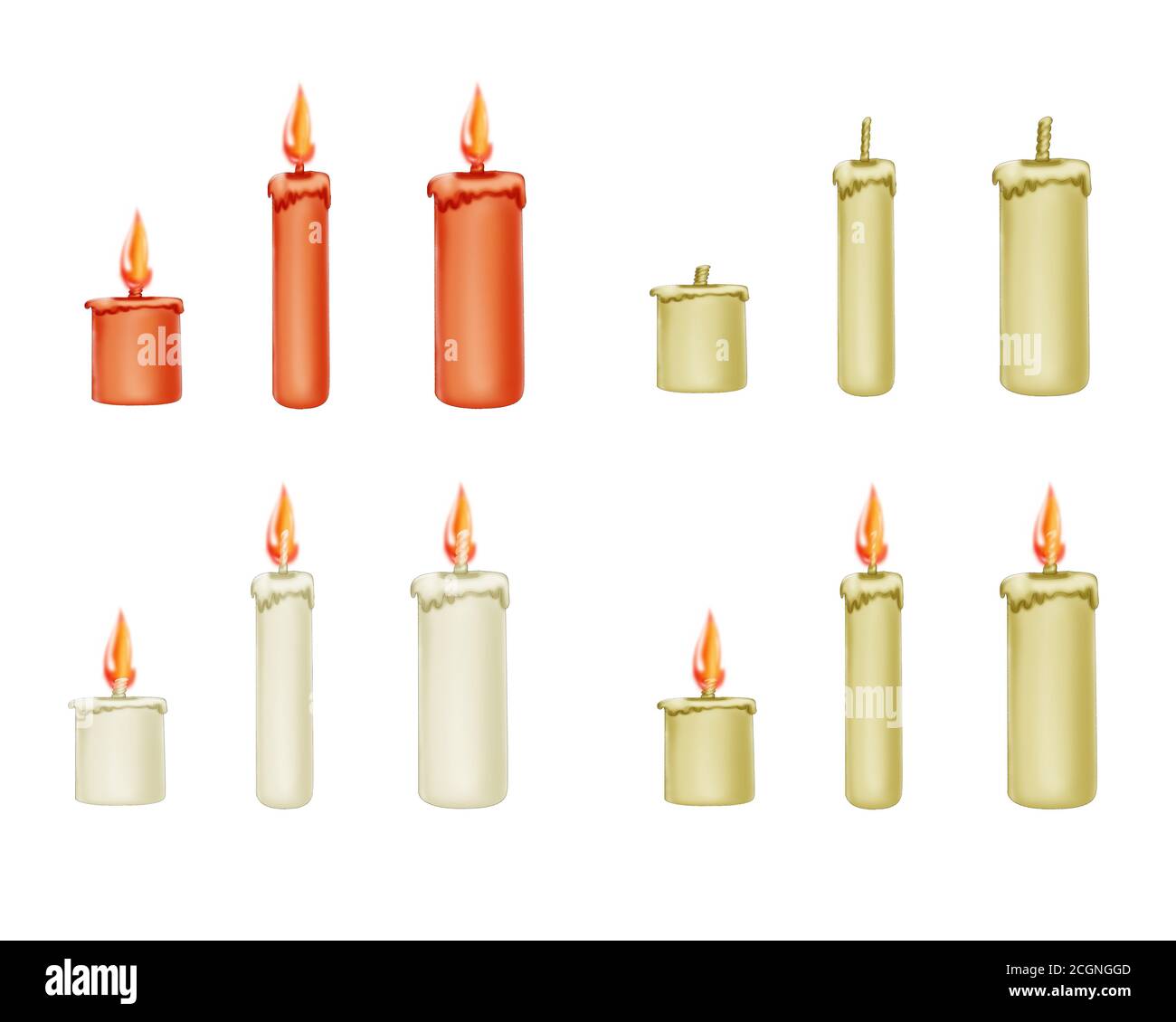 Wax candle in various variations. Illustration for design on a white ...