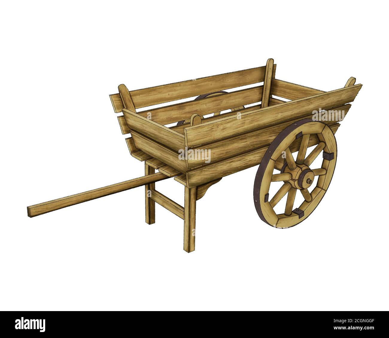 Wooden cart. Illustration for design on a white background Stock Photo ...