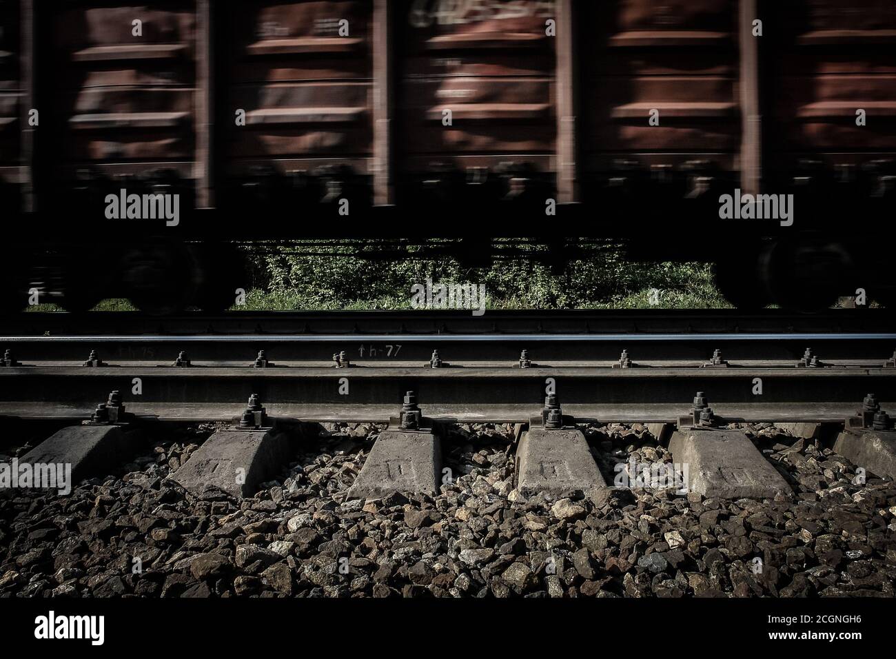 Railway carriage on rails, moving, blured by low shutter speed Stock ...