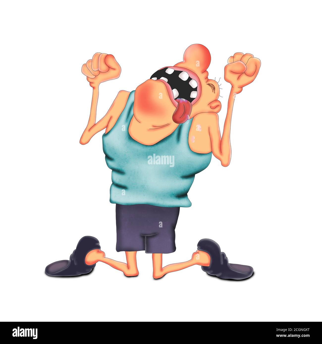 A man sobbing with despair on his knees. Illustration on a white ...