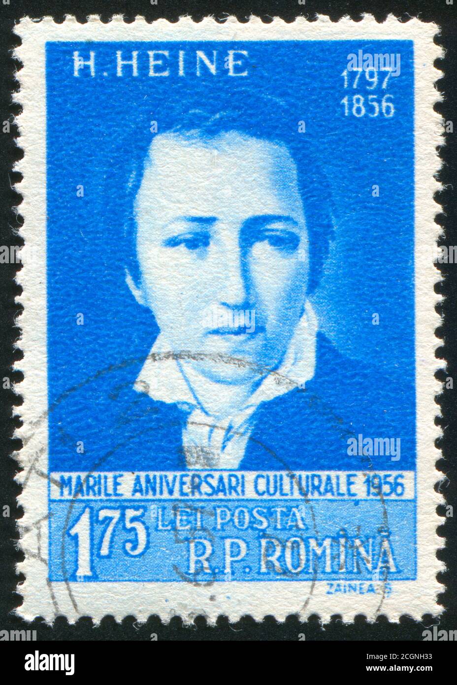 ROMANIA - CIRCA 1956: stamp printed by Romania, show Heinrich Heine ...