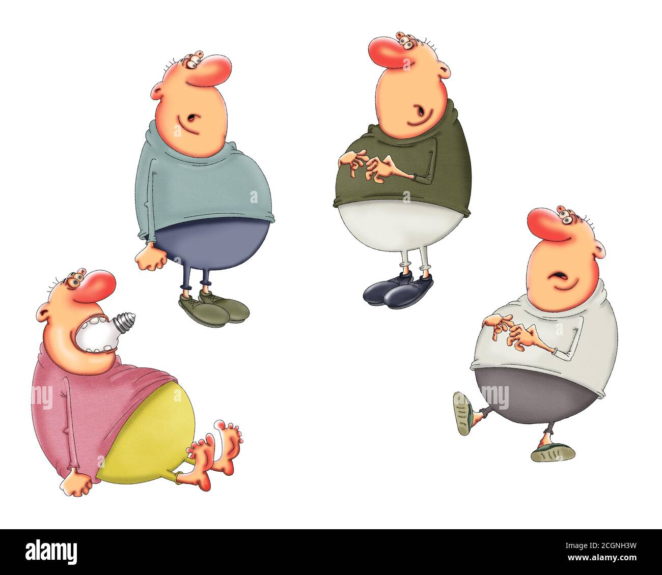 Cartoon funny man in various poses. Isolated illustration on a white ...
