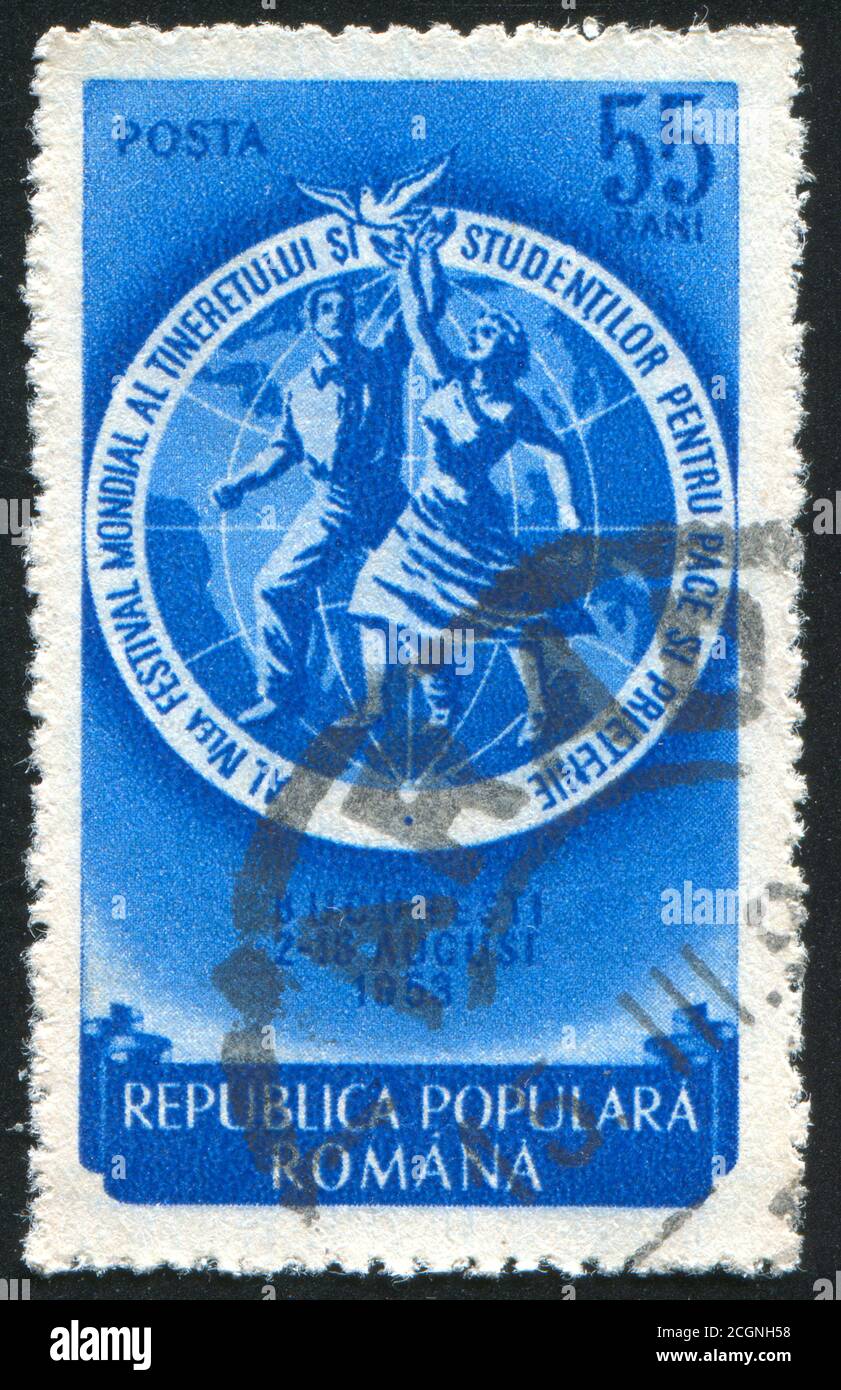 ROMANIA - CIRCA 1953: stamp printed by Romania, shows Students reaching ...