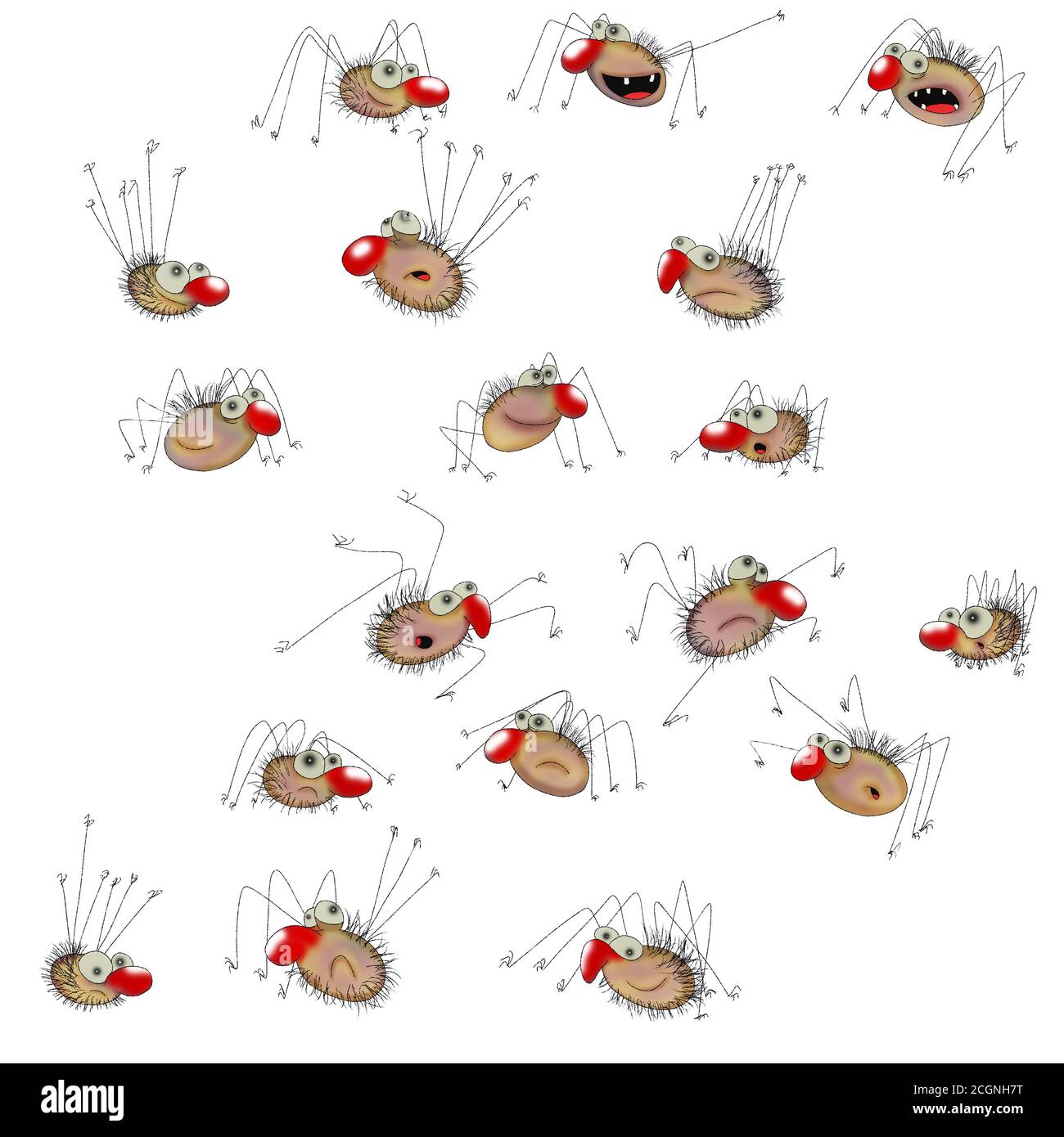 Funny little spiders in different poses. Set of cartoon illustrations ...