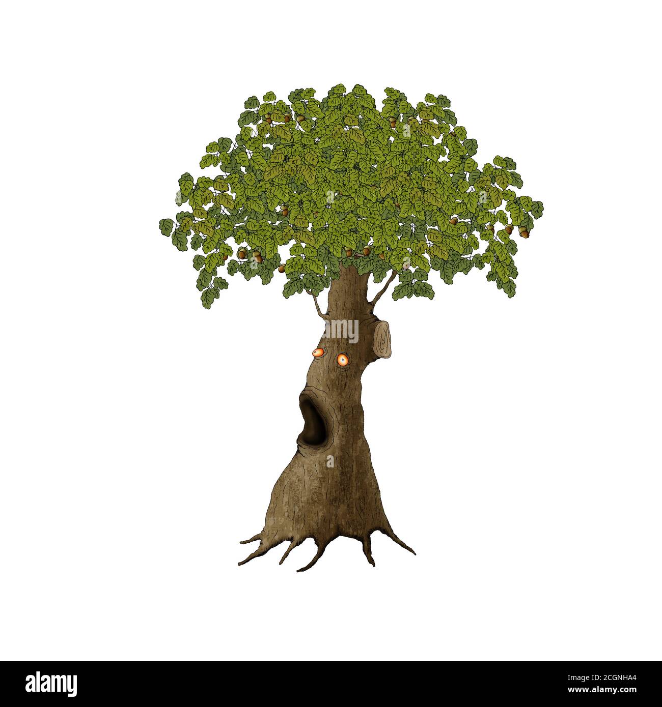 Cartoon tree with a hollow and eyes. Illustration on a white background ...