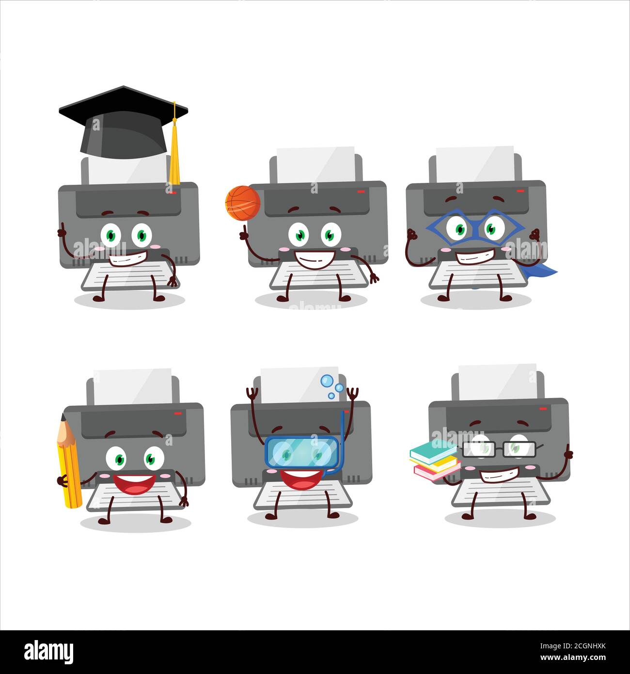 School student of printer cartoon character with various expressions ...
