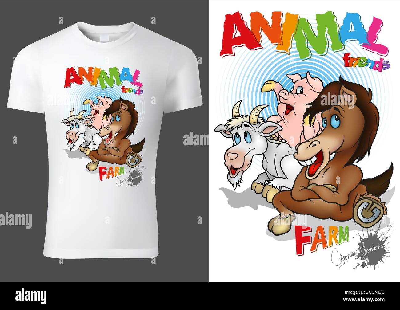 T-shirt Design with Cartoon Farm Animals Stock Vector Image & Art - Alamy