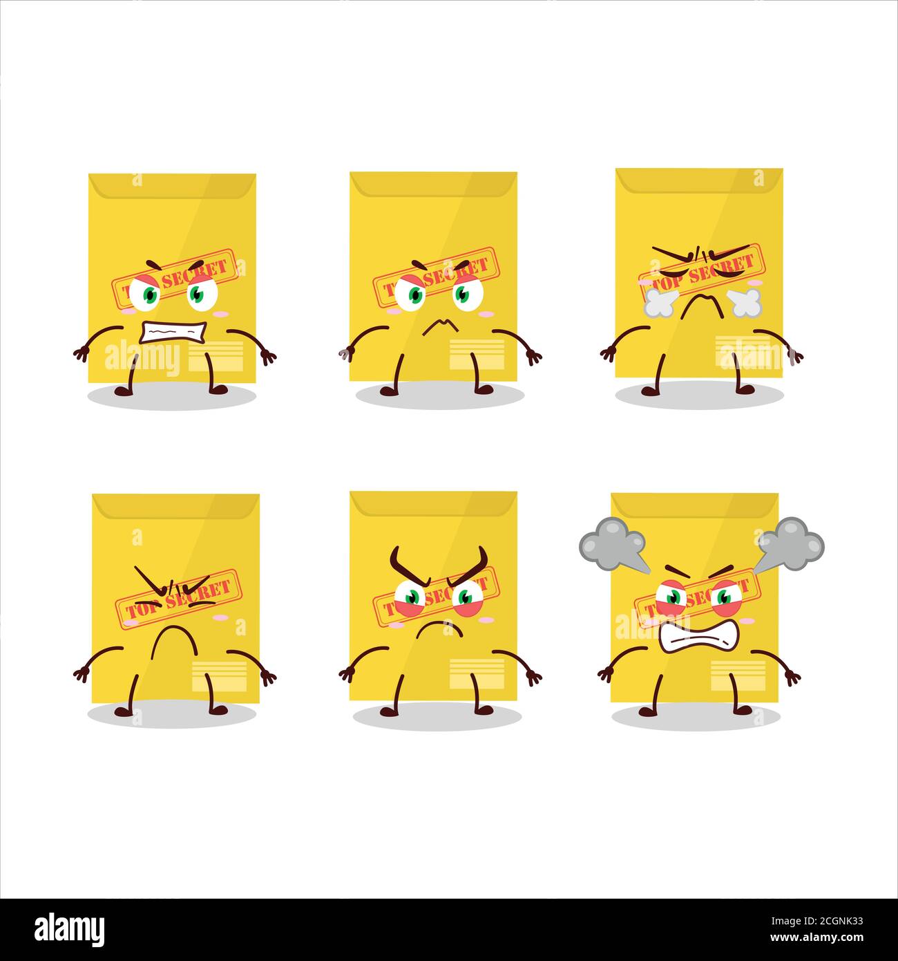 Secret document cartoon character with various angry expressions Stock ...