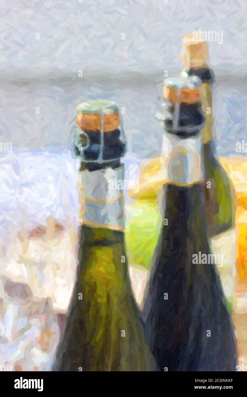 Illustration of bottleneck champagne three objects Stock Photo - Alamy