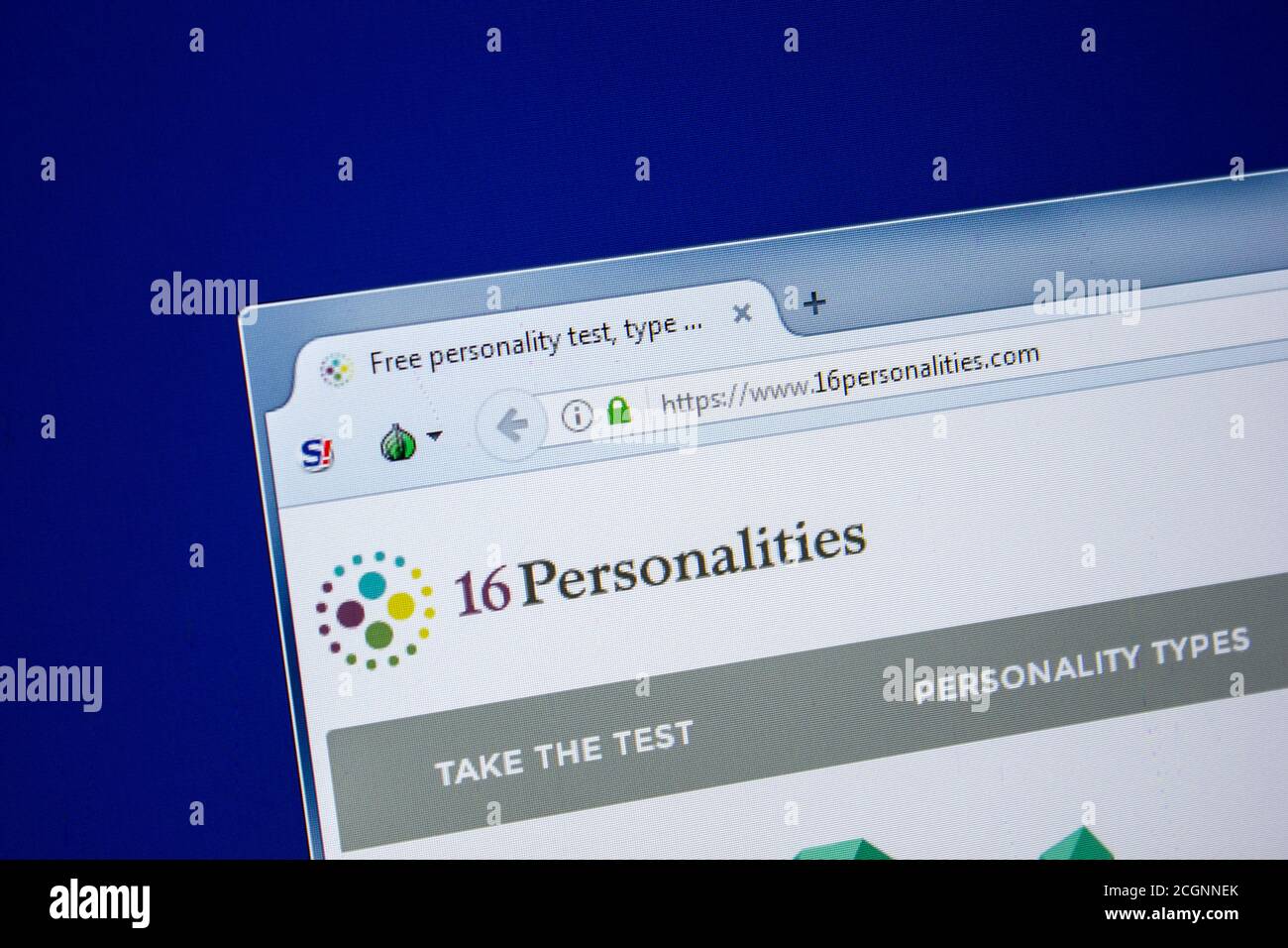 Ryazan, Russia - July 24, 2018: Homepage of 16Personalities website on the display of PC. Url ...