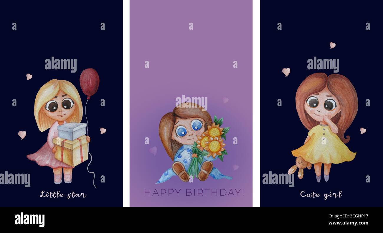 collection of kids congratulations cards. Cute girls - with a bouquet ...