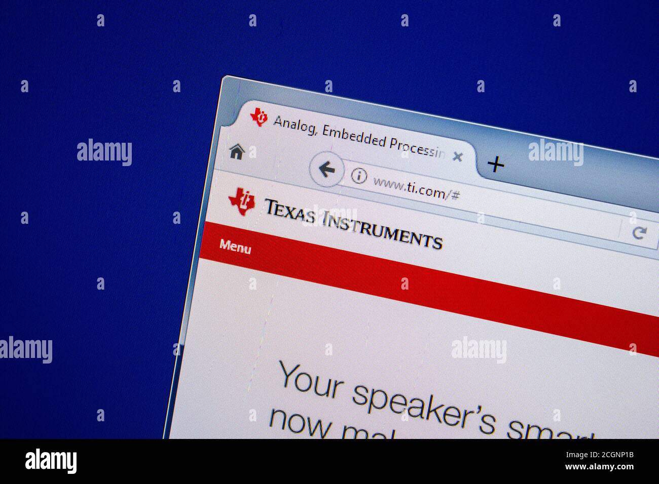 Ryazan, Russia - July 25, 2018: Homepage of TI website on the display ...