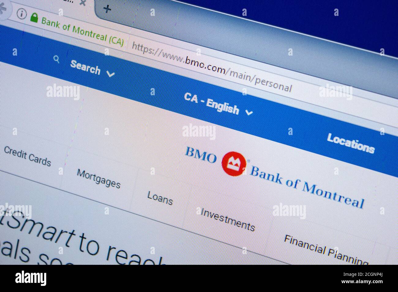Ryazan, Russia - July 25, 2018: Homepage of BMO website on the display ...