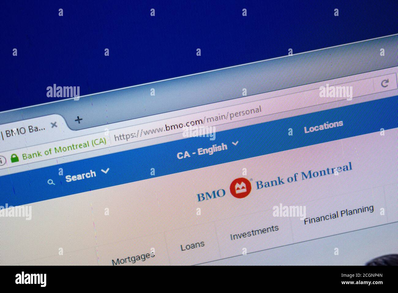 Ryazan, Russia - July 25, 2018: Homepage of BMO website on the display ...
