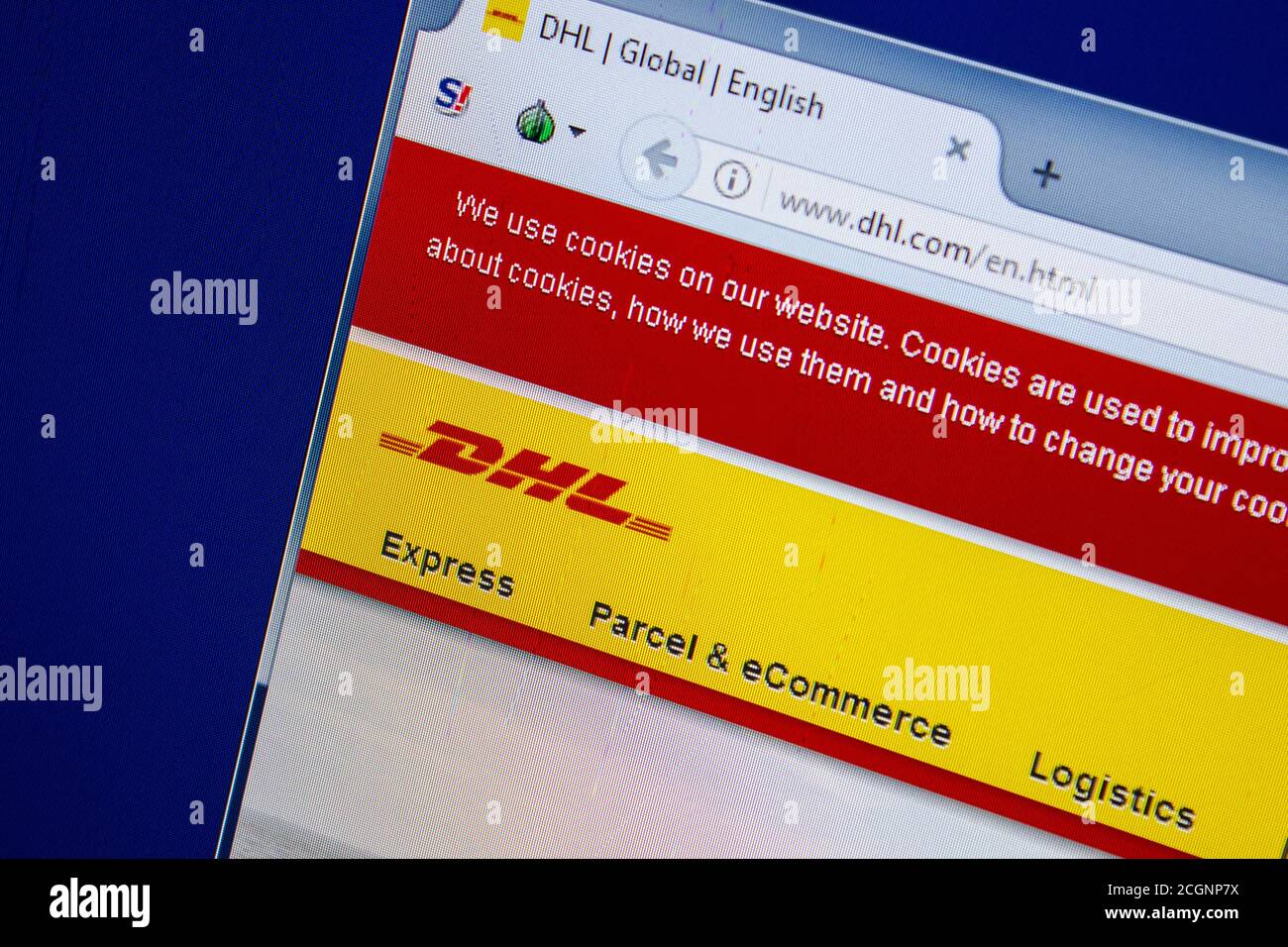 Ryazan, Russia - July 25, 2018: Homepage of DHL website on the display ...