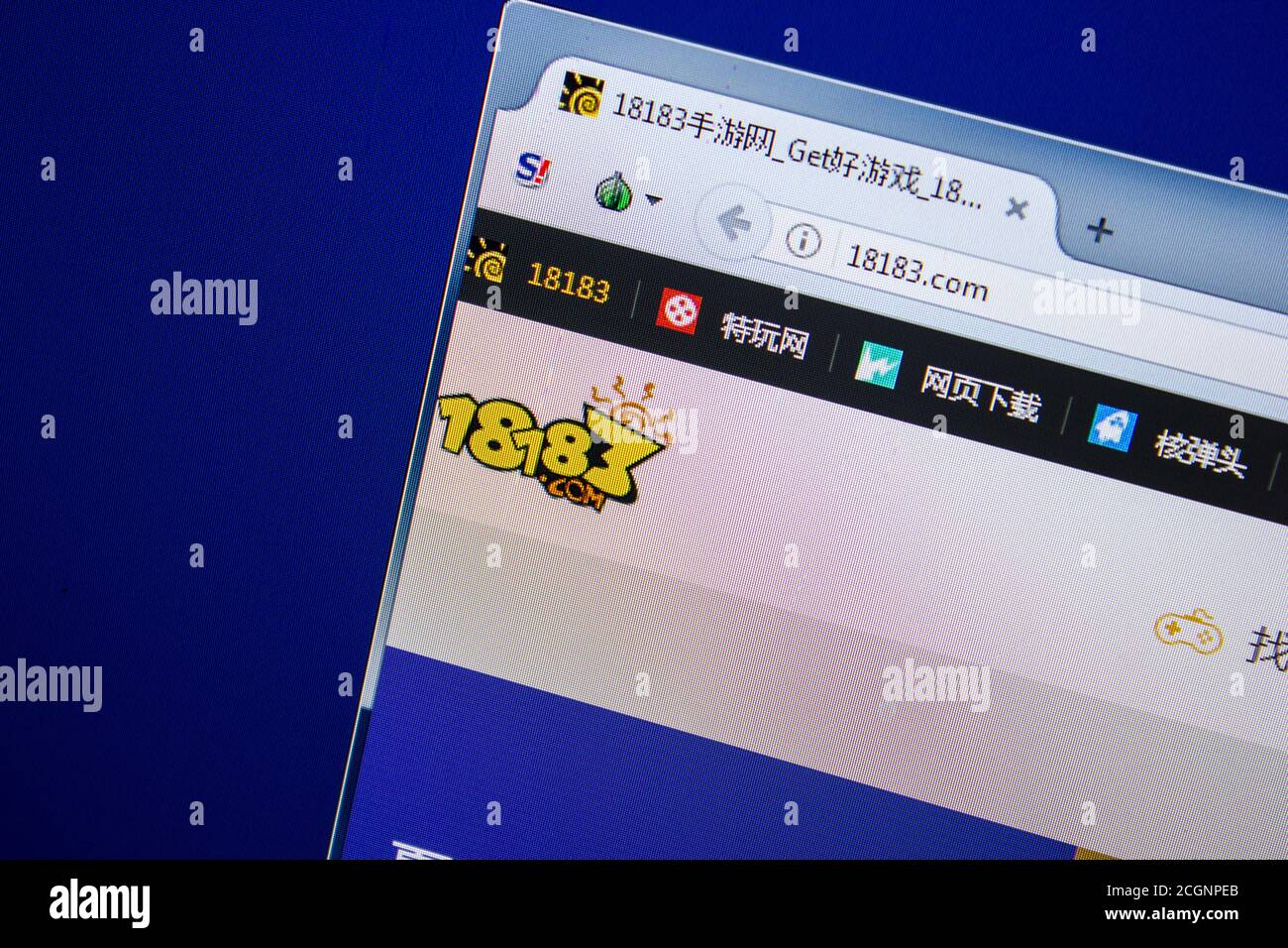 Ryazan, Russia - July 25, 2018: Homepage of 18183 website on the display of PC. Url - 18183.com ...