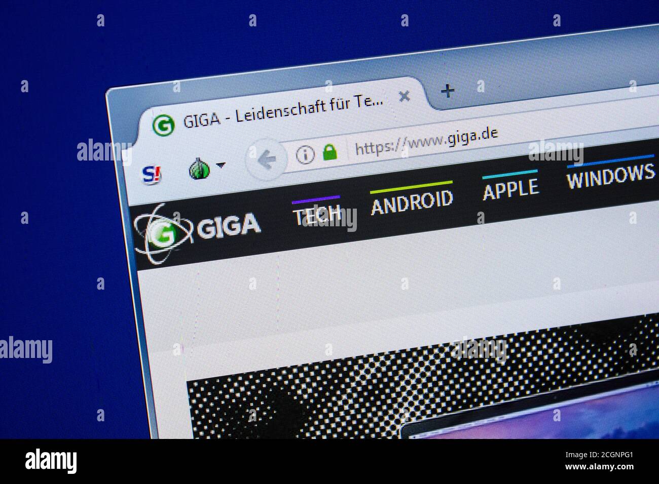 Ryazan, Russia - July 25, 2018: Homepage of Giga website on the display ...