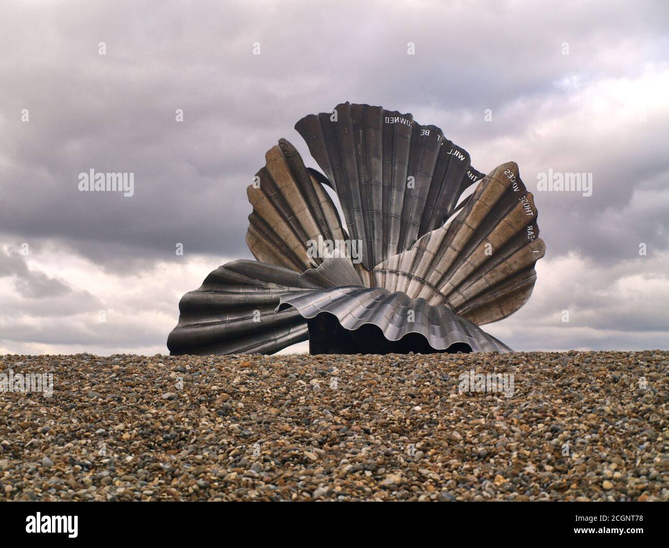 The Scallop, iconic landmark on Aldeburgh beach, Suffolk Stock Photo ...