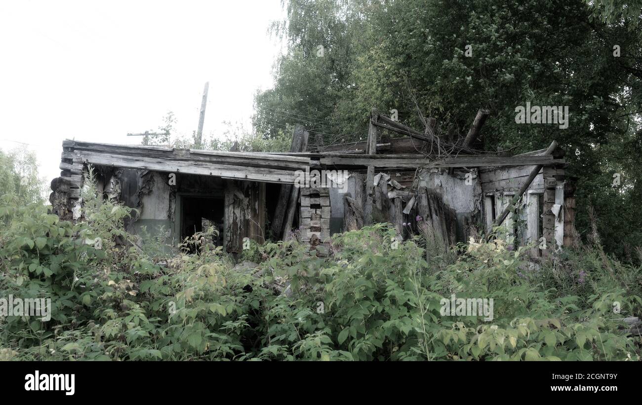Wooden ruins, Ramshackle wooden houses in village in the North of ...