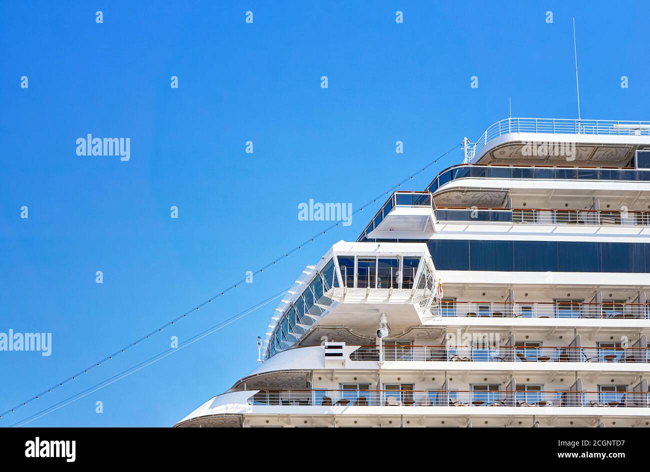 Detail of a cruise ship deck with clear blue sky in the background ...