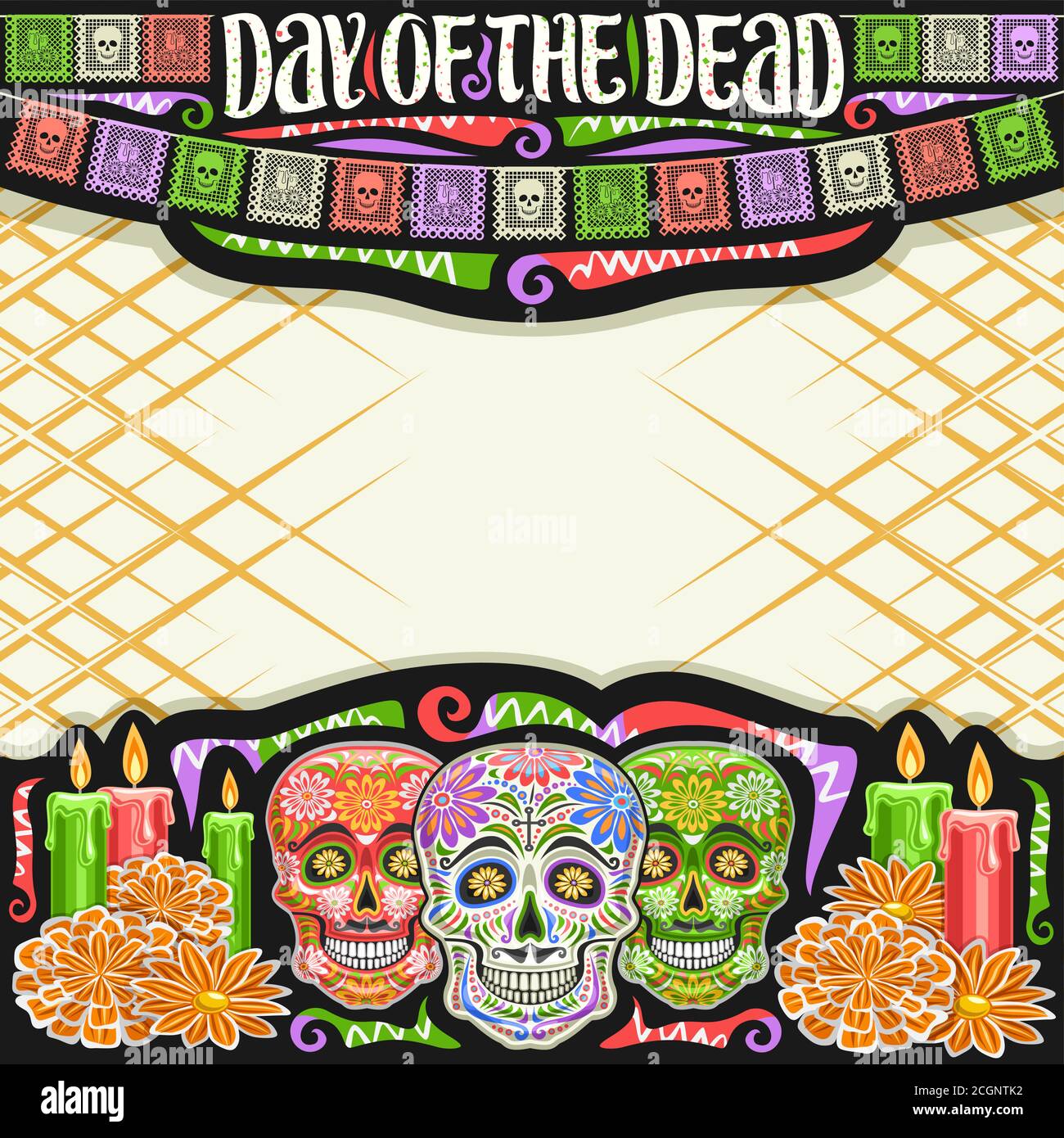 Vector frame for Day of the Dead with copy space, black decorative ...