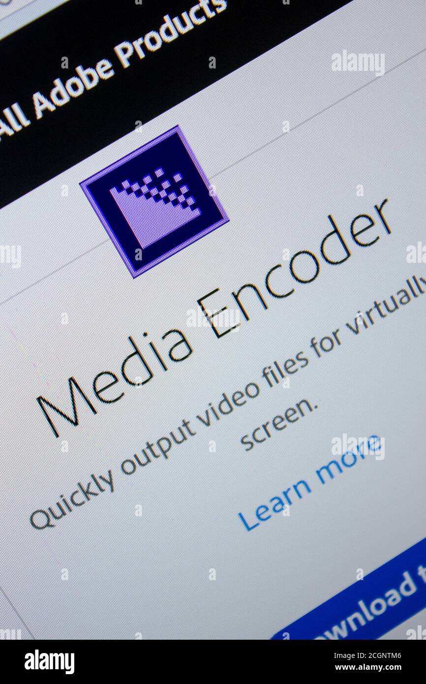 Ryazan, Russia - July 11, 2018: Adobe Media Encoder, software logo on ...