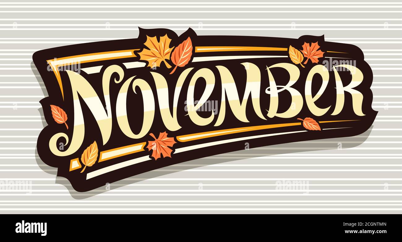 Vector banner for November, black logo with curly calligraphic font ...