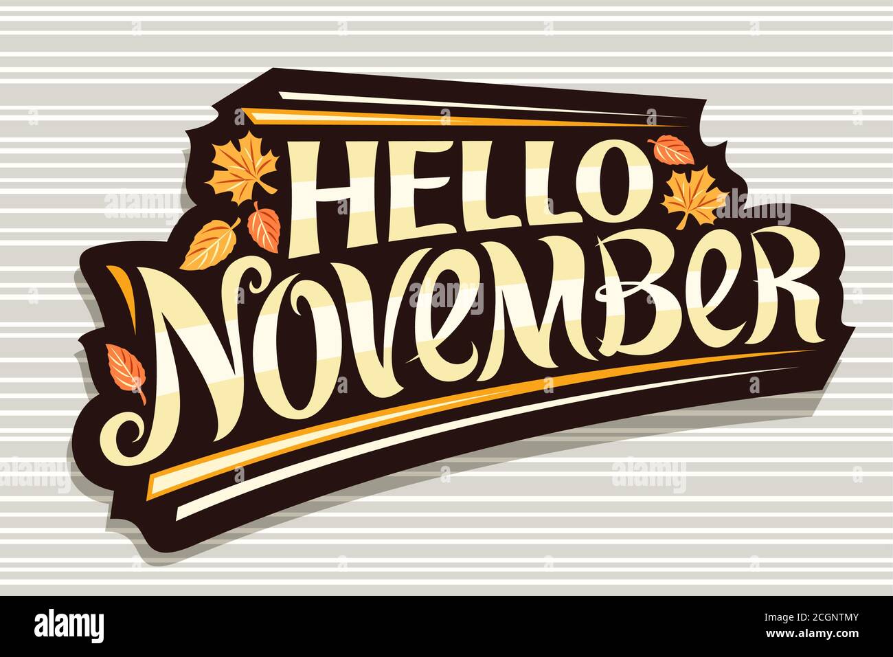 Vector lettering Hello November, black logo with curly calligraphic ...