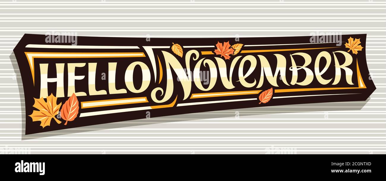 Vector lettering Hello November, black logo with curly calligraphic ...