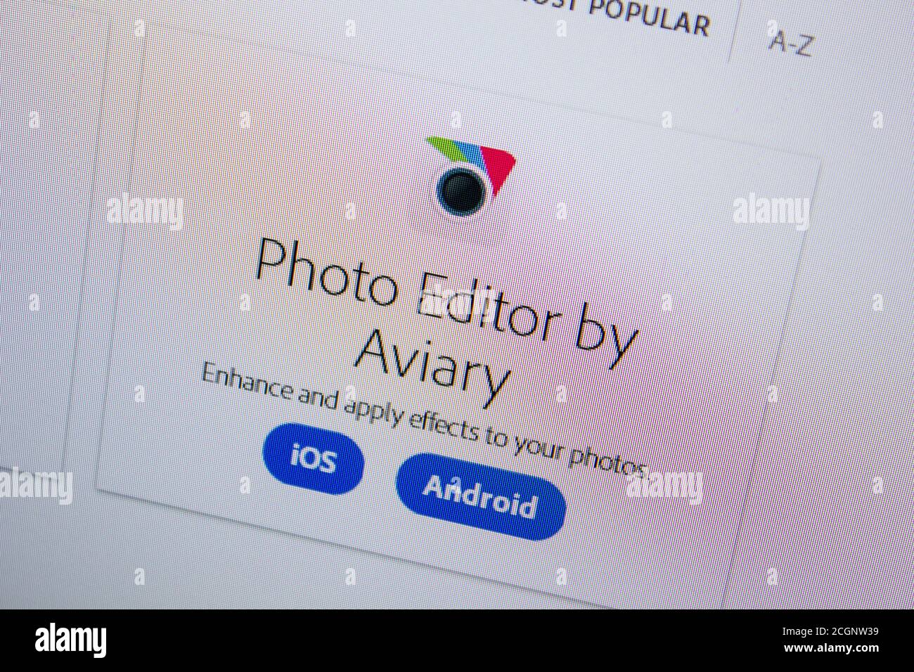 Ryazan, Russia - July 11, 2018: Adobe Photo Editor by Aviary, software logo on the official ...