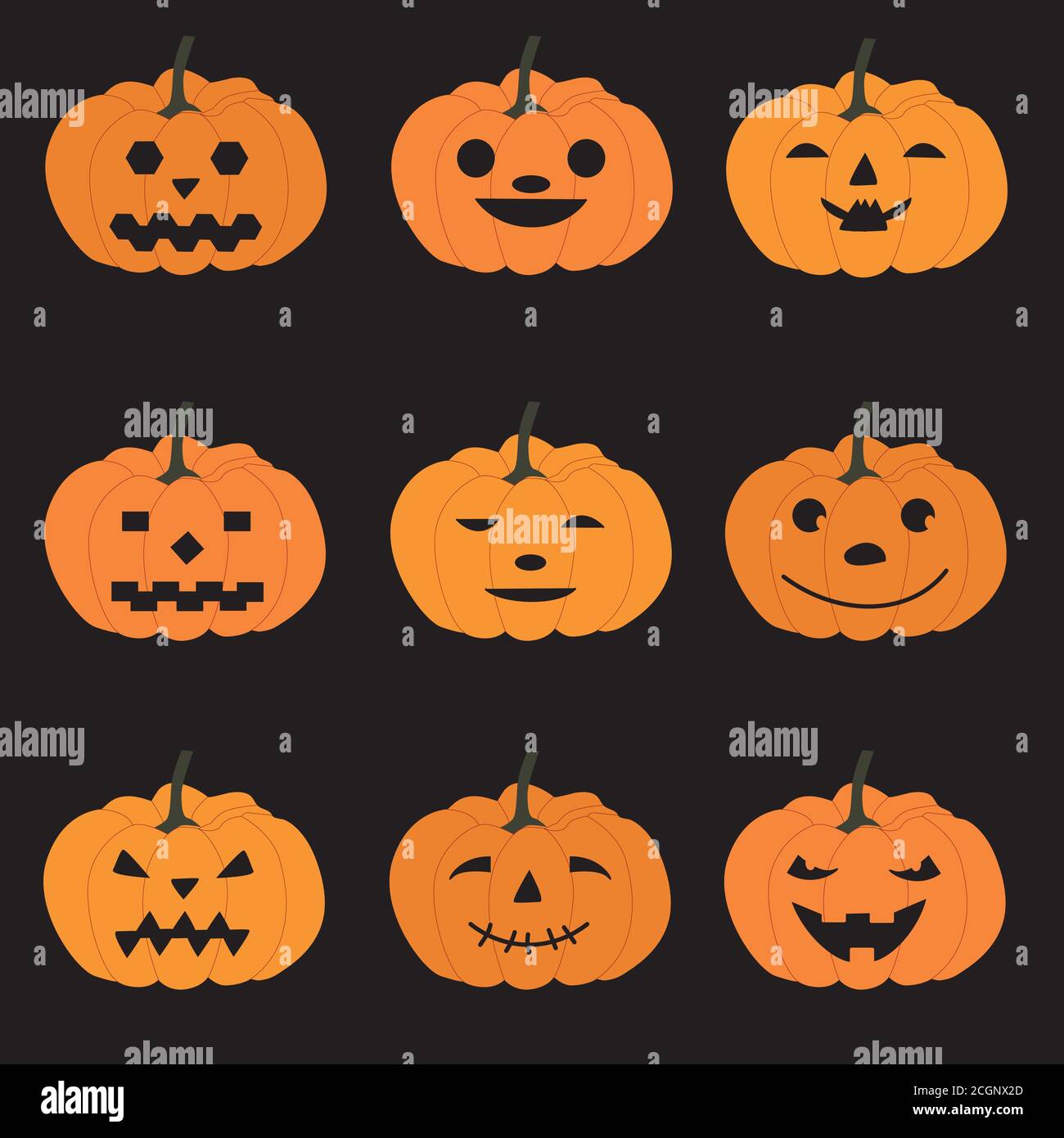 Set of halloween pumpkins, funny faces. Autumn holidays. Vector ...