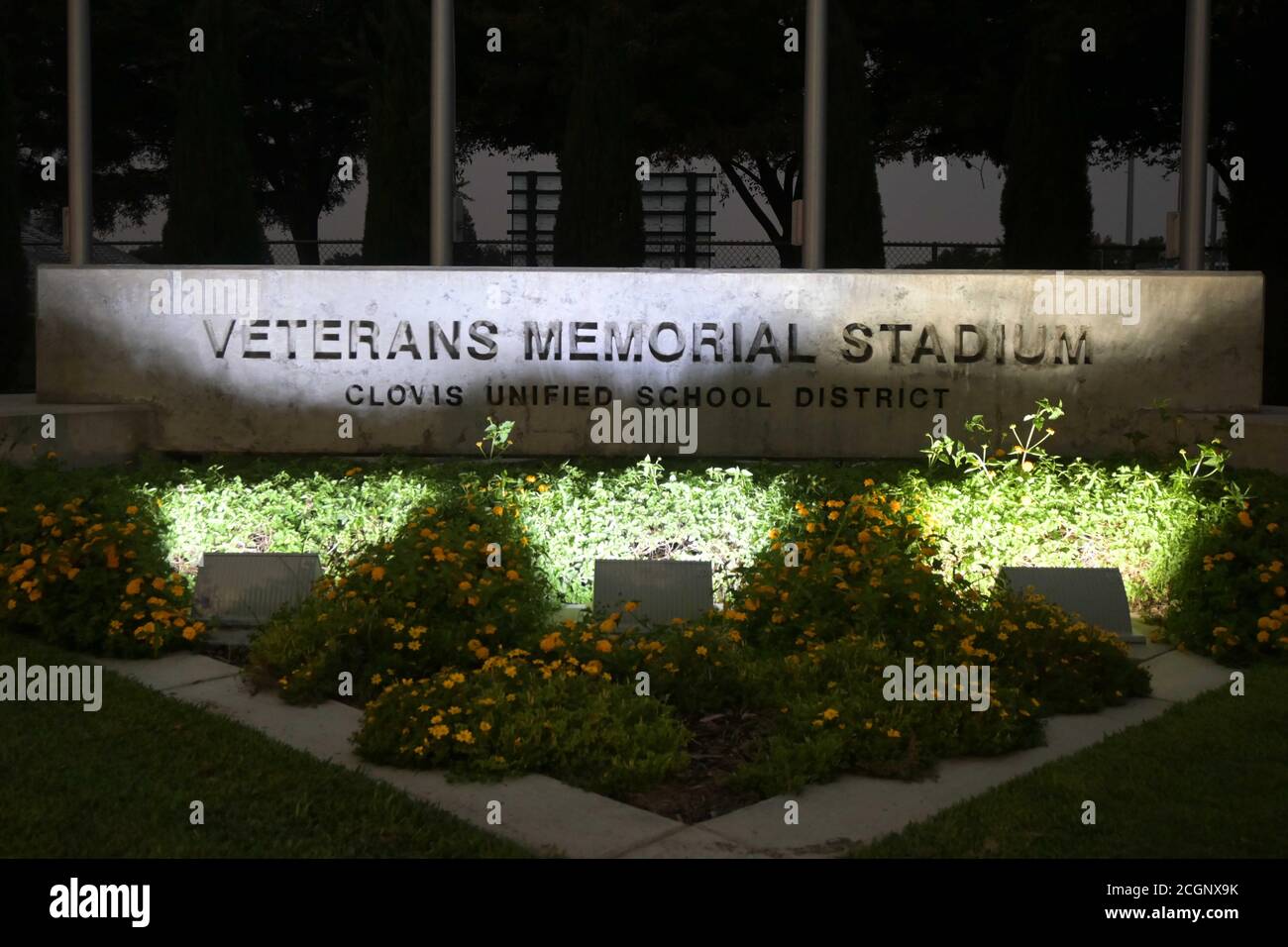 A general view of Veterans Memorial Stadium entrance sign, Thursday ...