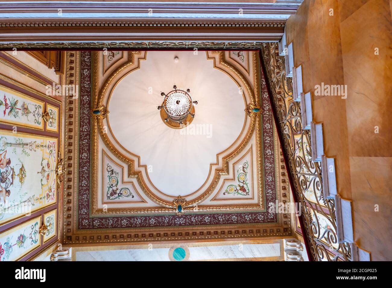 Vestibule ceiling in Herbst Palace Museum interior in Lodz, Poland ...
