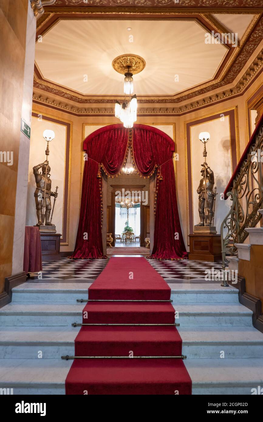 Vestibule in Herbst Palace Museum interior in Lodz, Poland, 19th ...