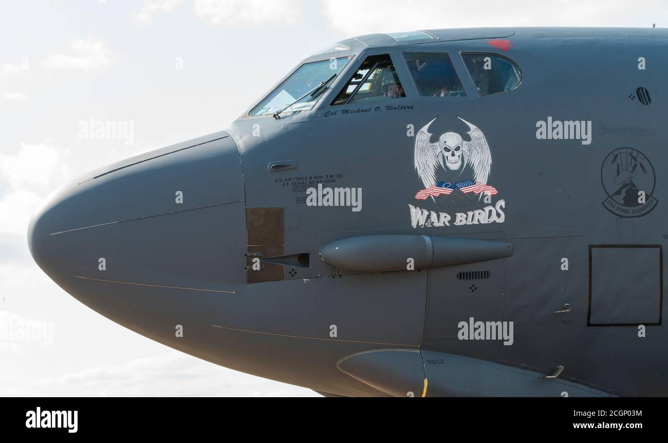 A B-52H Stratofortress pilot, assigned to the 5th Bomb Wing at Minot ...