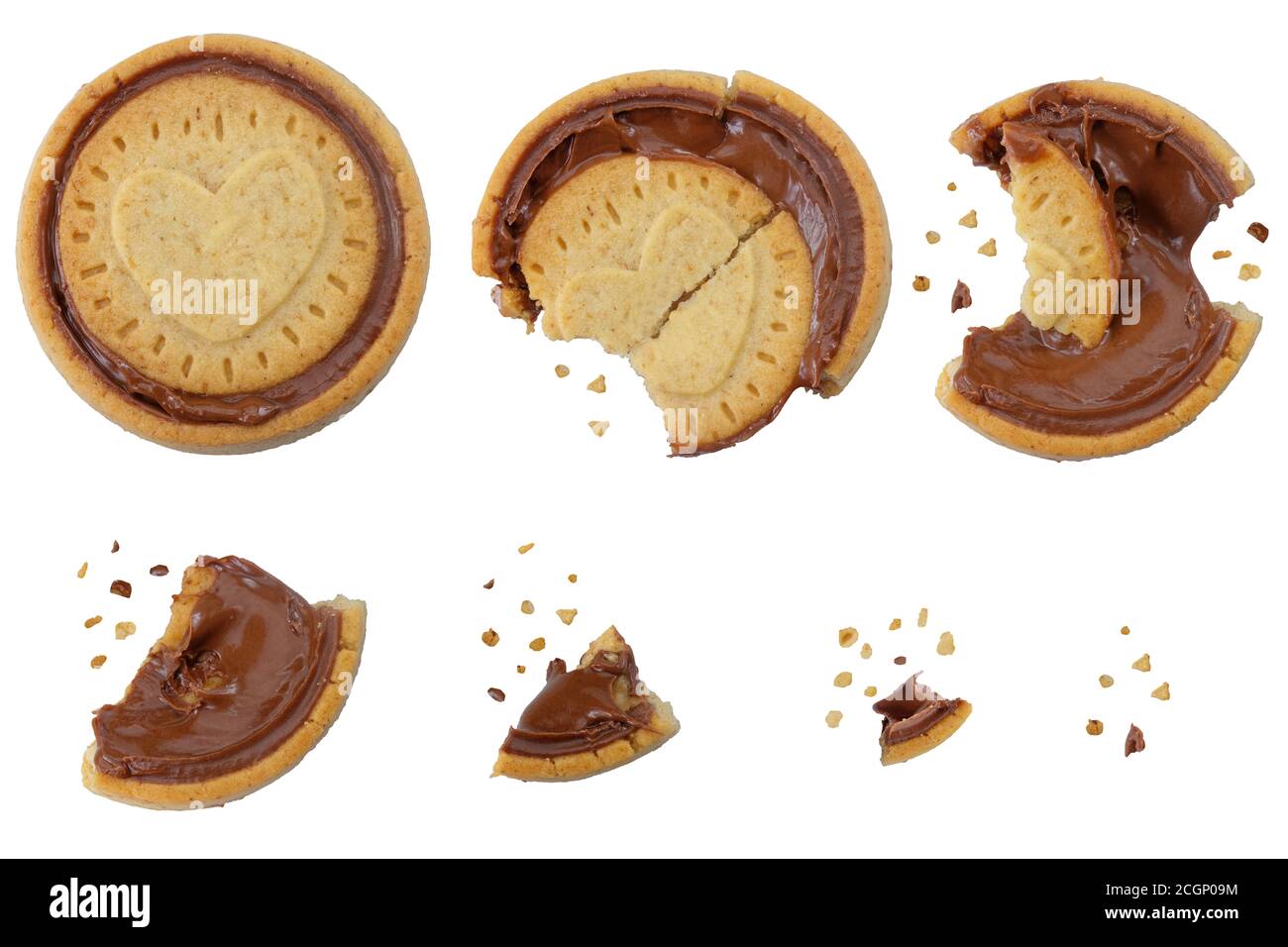 eating chocolate biscuit top view step by step sequence Isolated on ...