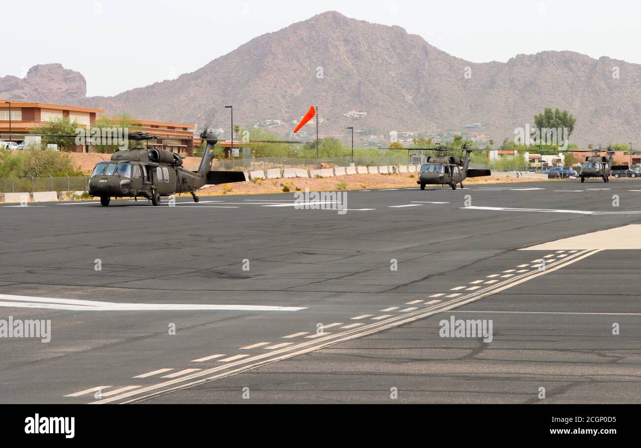 Three UH-60 Black Hawk helicopters from the 2-285 Assault Helicopter ...