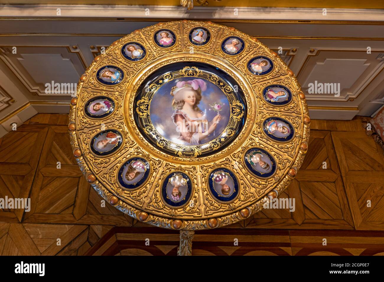 Herbst Palace Museum in Lodz, Poland, gilded Viennese round table with ...