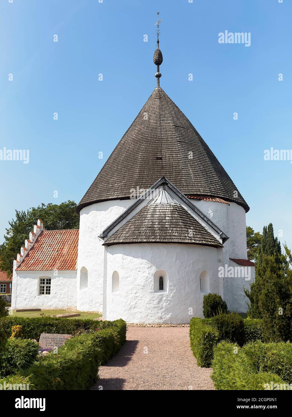 Round church Ny Kirke with cemetery, Nyker, Bornholm, Denmark Stock ...