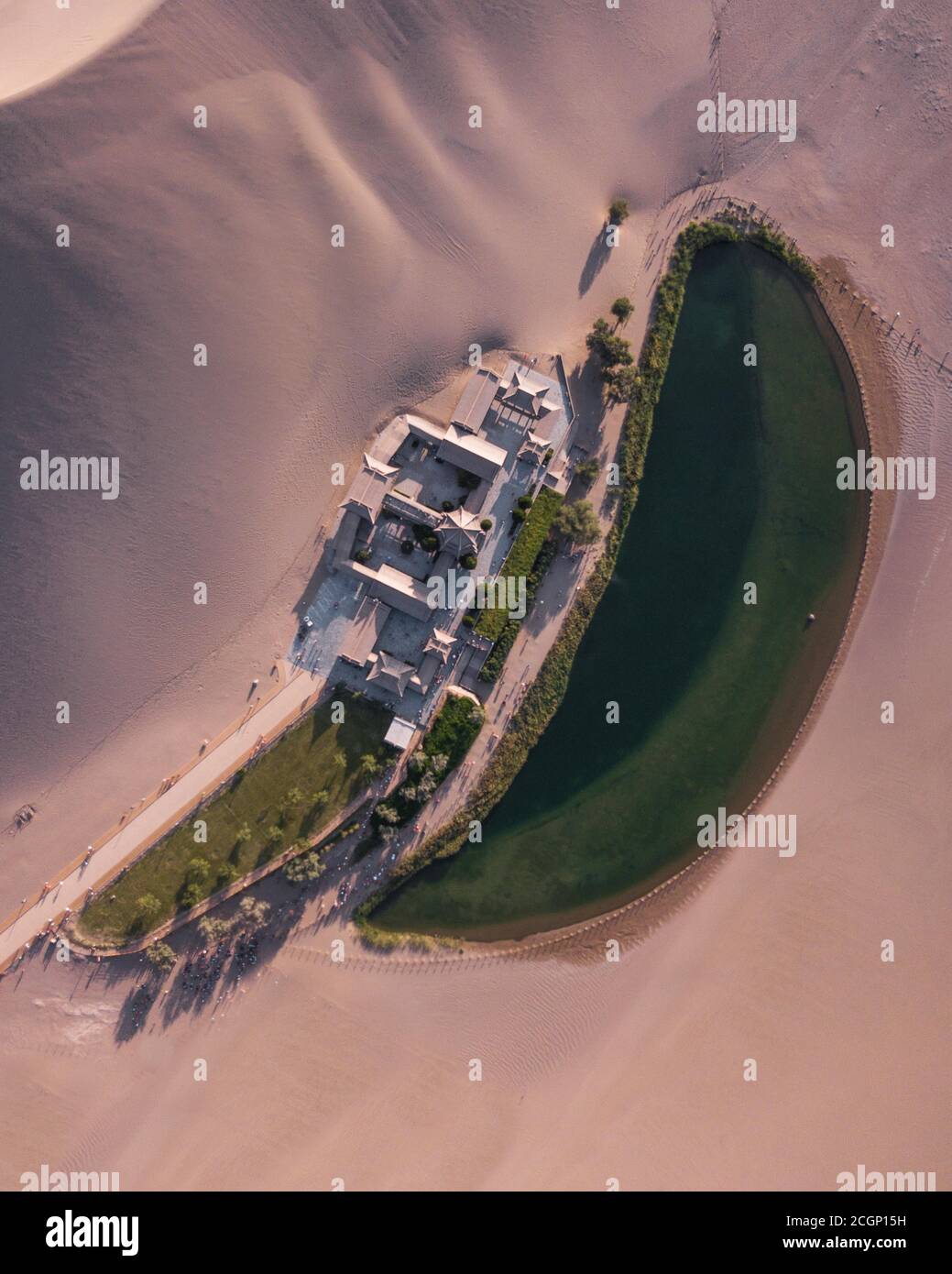 Crescent Moon Pool from the air, Dunhuang, China Stock Photo - Alamy