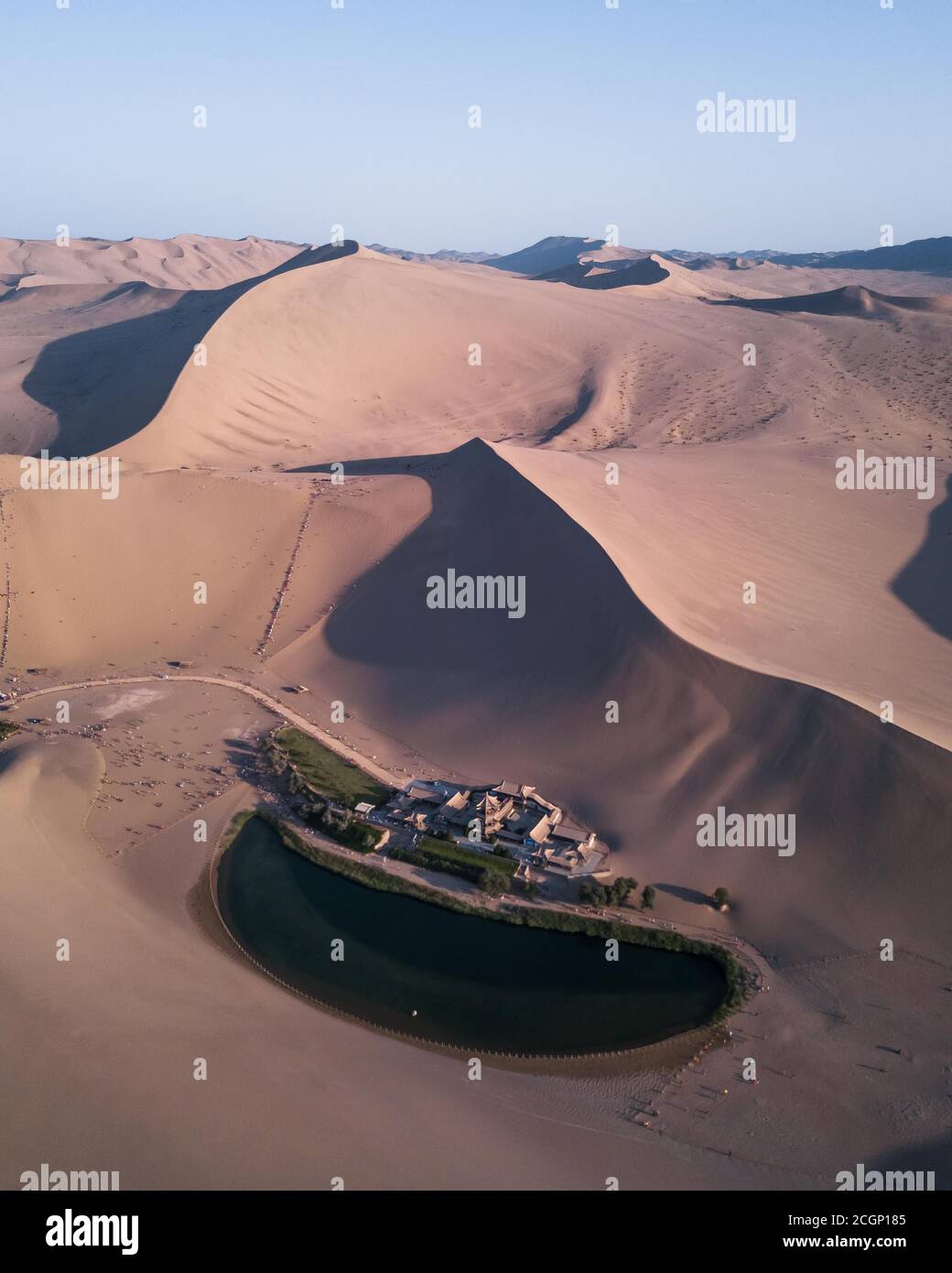 Crescent Moon Pool from the air, Dunhuang, China Stock Photo - Alamy