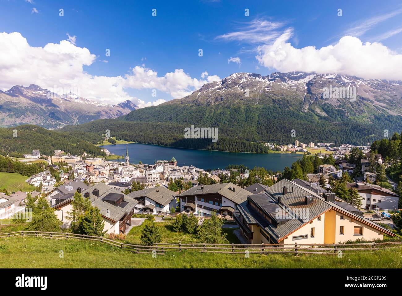 St. Moritz-Dorf and Lake St. Moritz, residential buildings, chalets, St ...